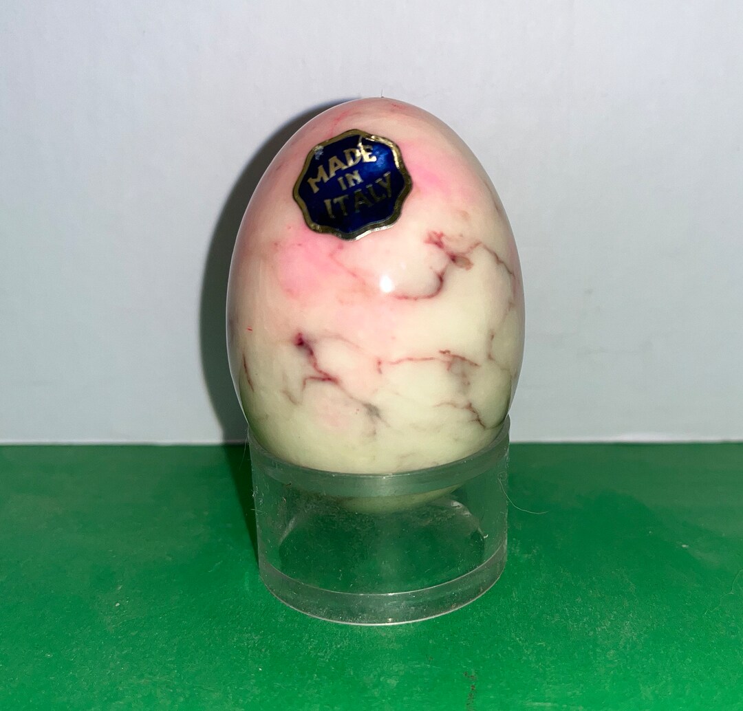 Italian Peach Swirl Marble Egg, Pink White Alabaster Egg Italy, Egg ...