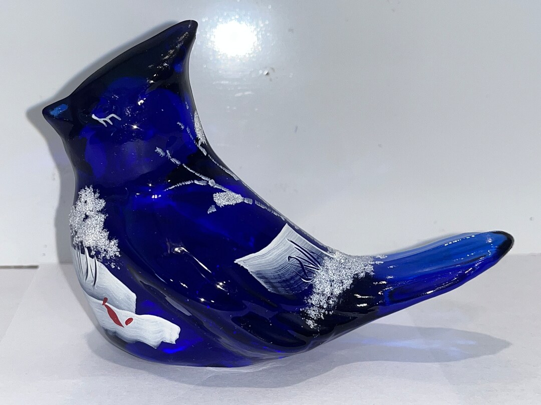 Fenton Cobalt Blue Jay Bird, Signed Fenton Blue Jay, Fenton Painted ...