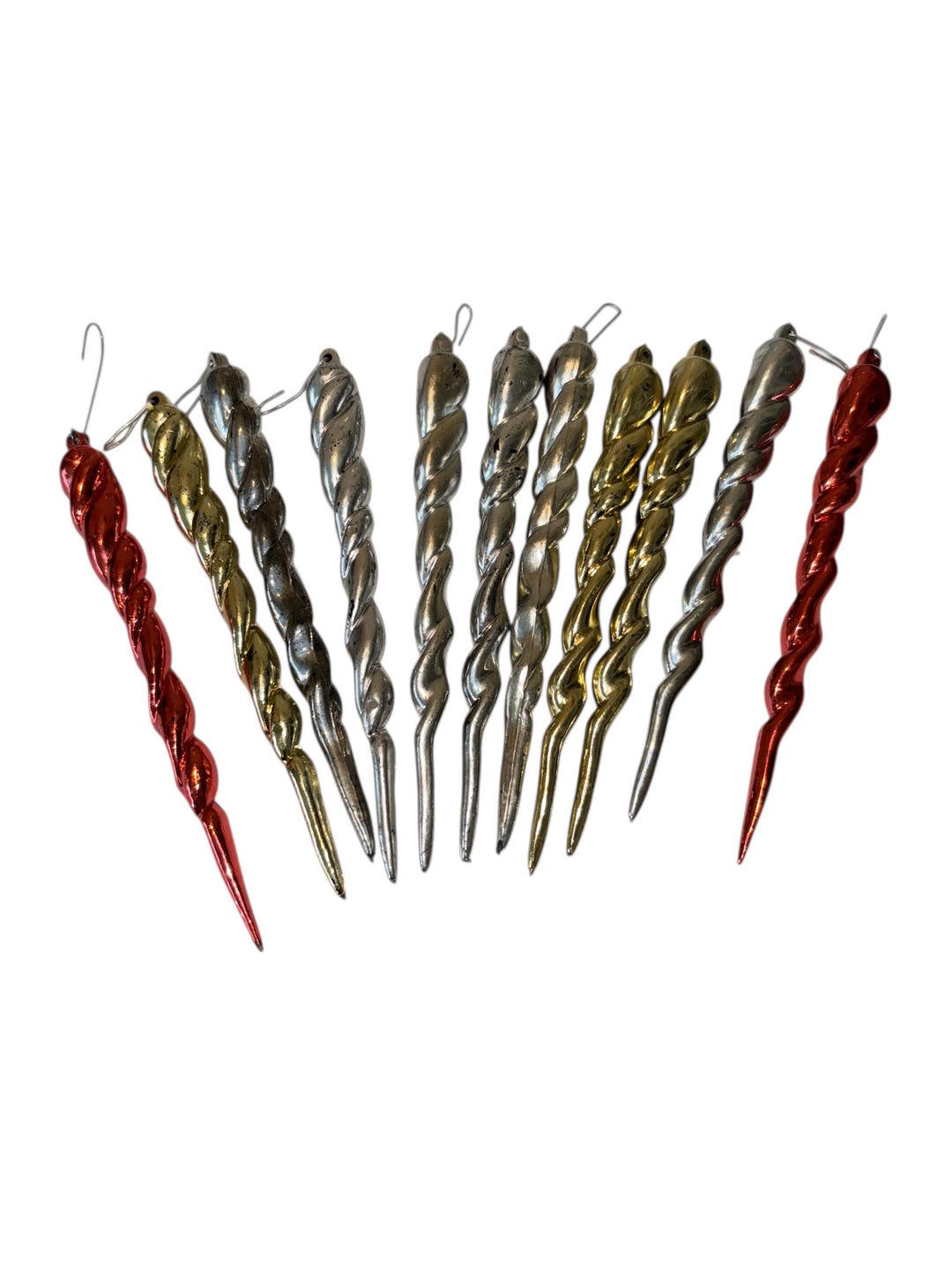11 Vintage Mixed Color Icicle Ornaments, Shatterproof 5" Gold Icicle ...