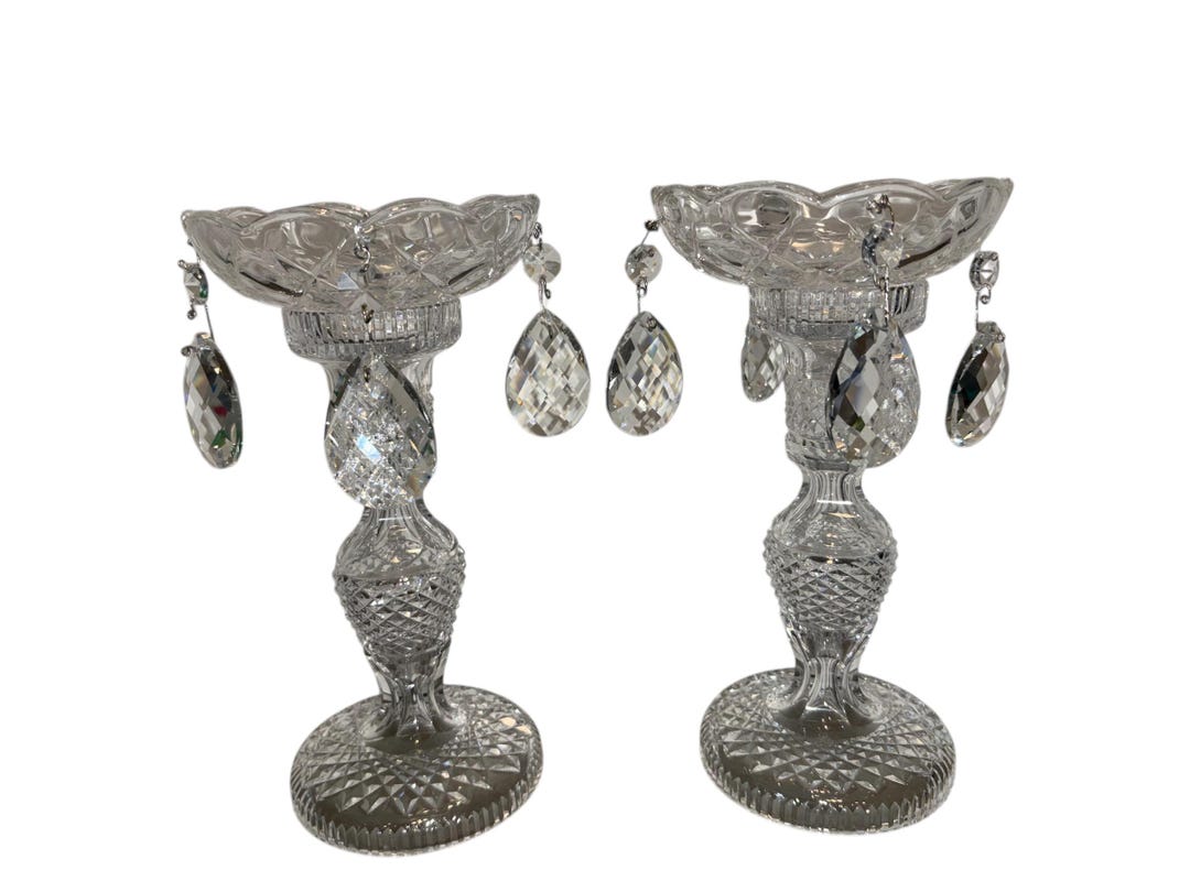 2 Vintage 4 3/4" Bobeches, Vintage Bobeche 9 Chandelier Prisms, Etched ...