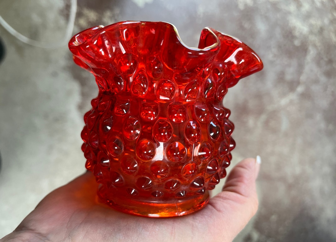 Fenton Orange Art Glass Hobnail Vase, Vintage Fenton Orange Amberina ...
