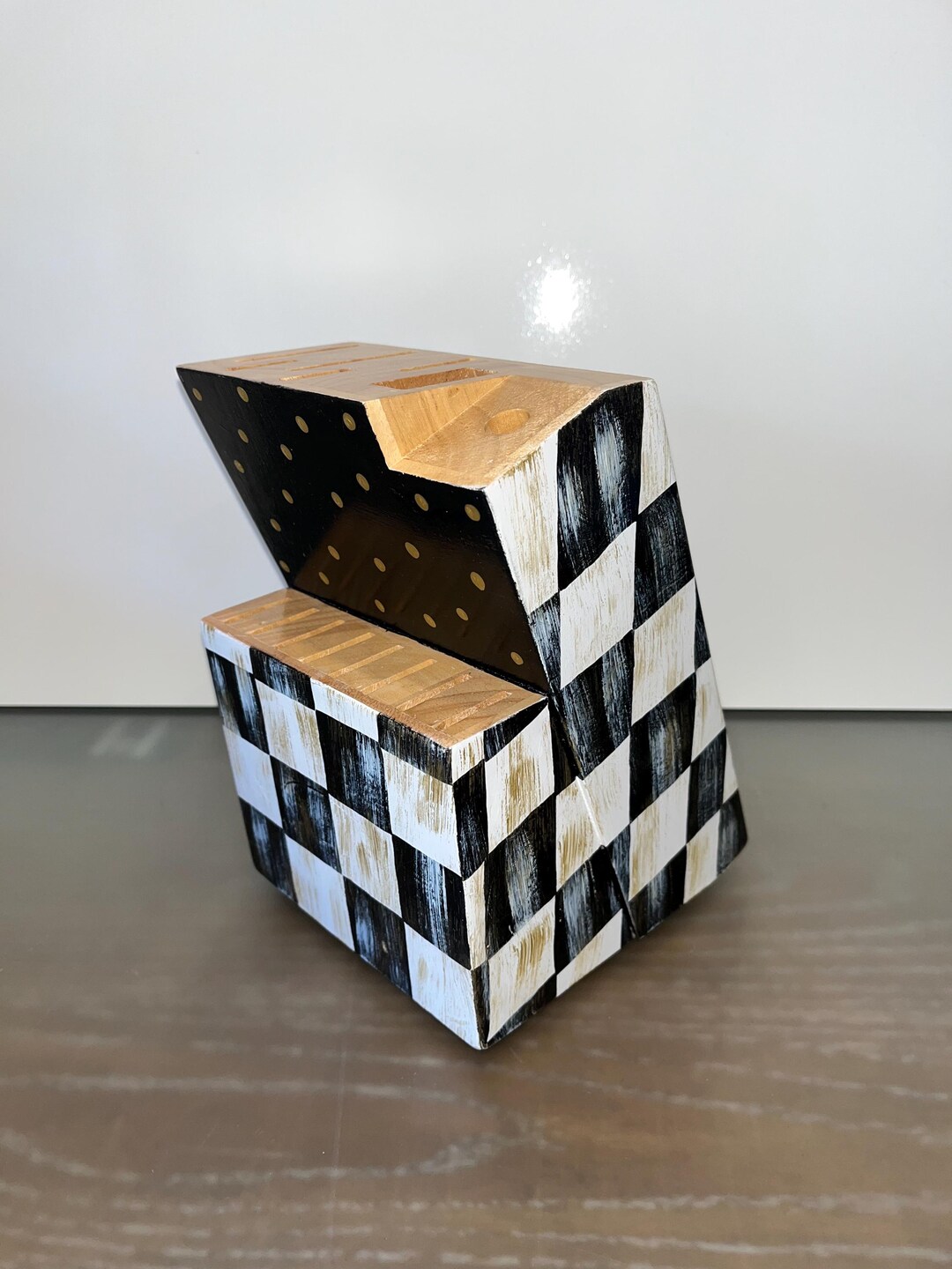 Mackenzie Courtly Check Knife Block, Mackenzie Childs Black White Check ...