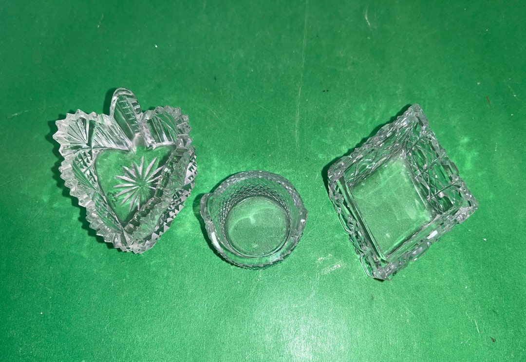 3 Cut Glass Salt Cellars, APB Cut Glass Spade Shape Salt Cellars ...