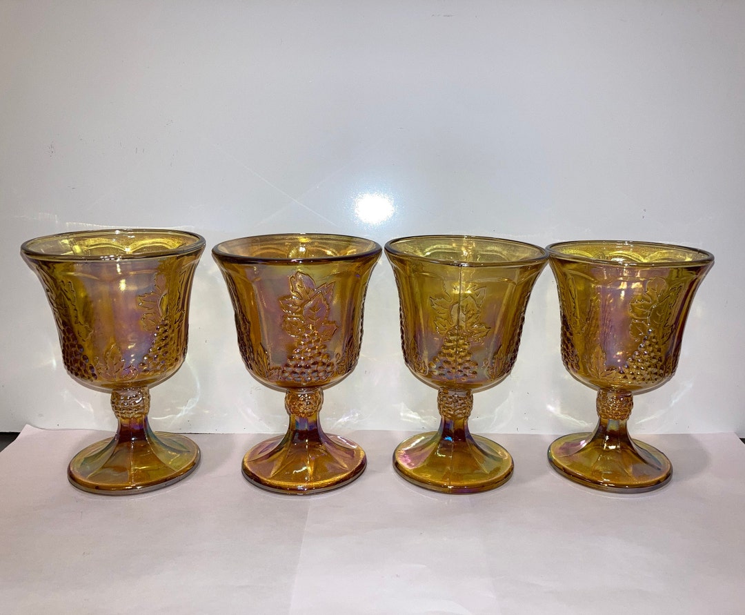 Set of 4 Vintage Indiana Gold Carnival Glass Water Goblet, Iridescent ...