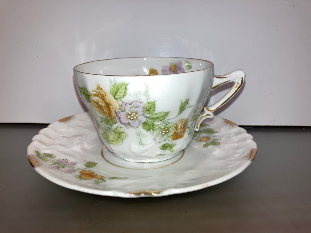 Vintage German Tea Cup, Tea Cup With Roses, German Orange Roses Tea Cup ...