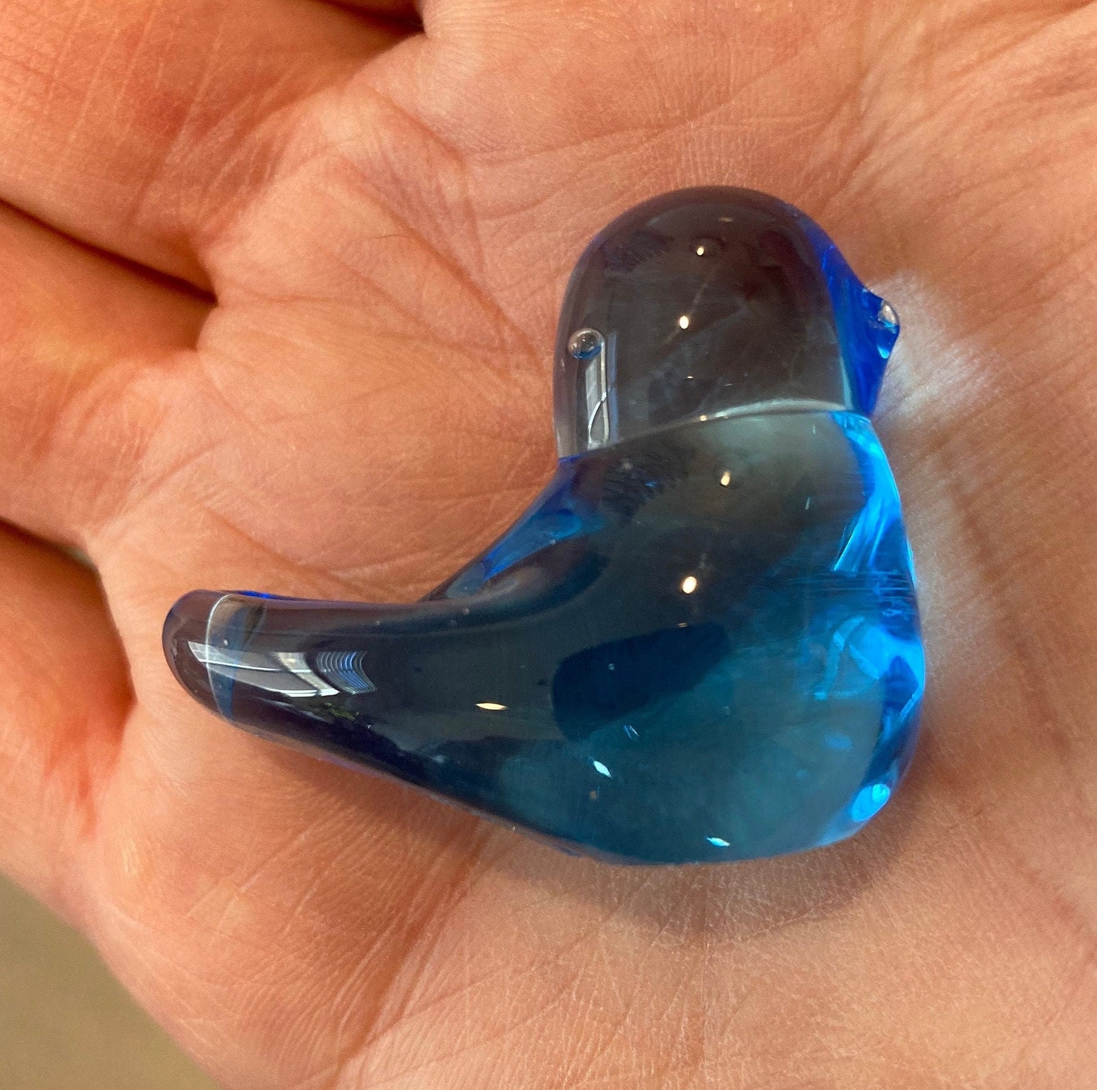 2 Mini Bluebird, Little Blue Bird Figure, Vintage Blown Glass Bluebird ...
