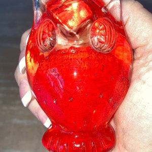 Vintage Studio Glass Clear Red Owl Figure, Bubble Glass Owl Figure ...