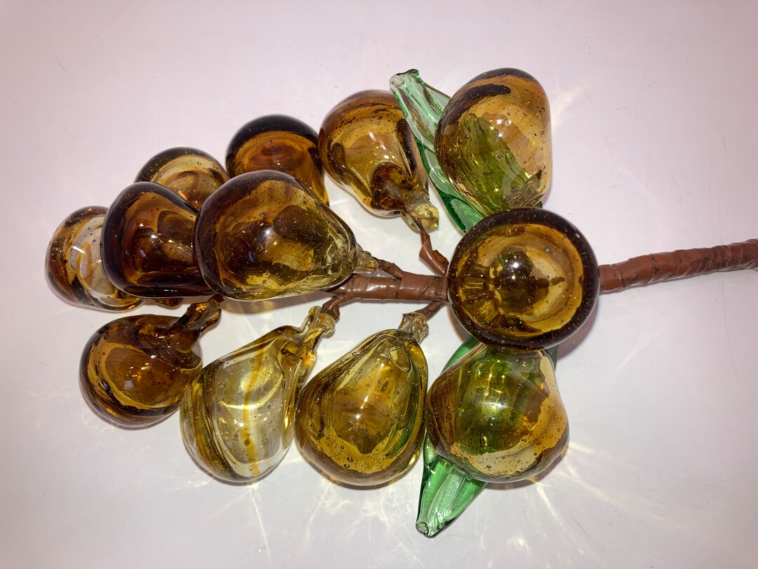 Mid Century Golden Amber Glass Grape Cluster, Blown Glass Gold Grape ...