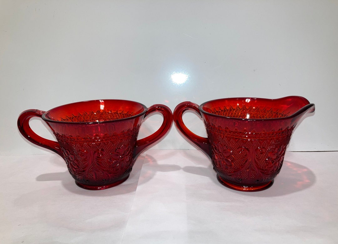 Vintage Indiana Tiara Red Cream Sugar, Indiana Tiara Large Cream Sugar ...