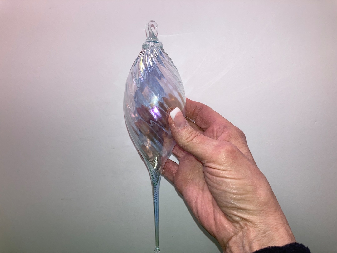 Vintage Blown Glass Tear Drop Ornament, Art Glass Clear Iridescent ...