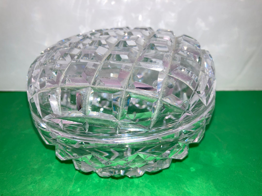 Antique Cut Glass Vanity Jar, Lidded Diamond Cut Glass Powder Jar ...