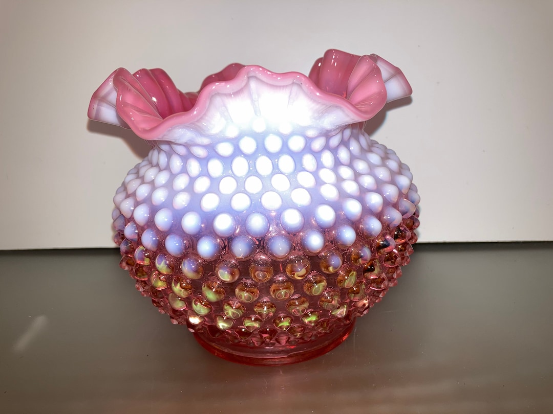 Fenton Cranberry Opalescent Hobnail Vase, Vintage Fenton Cranberry Pink ...