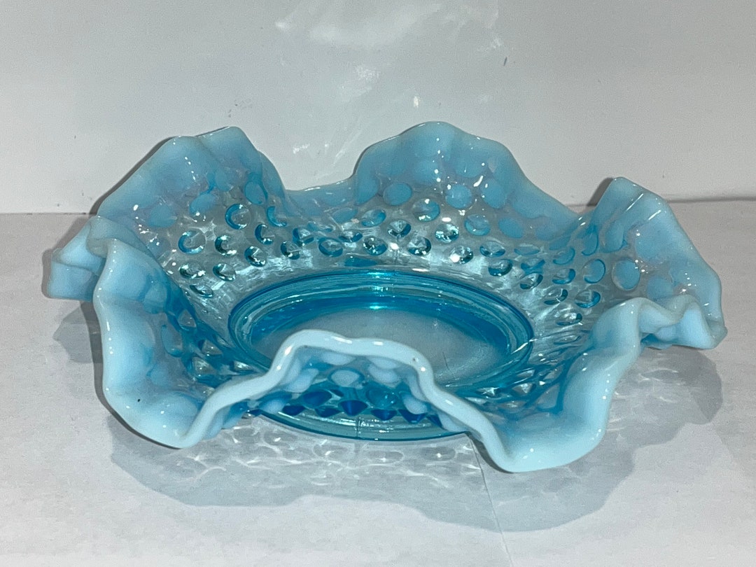 Vintage Fenton Blue Hobnail Bon Bon Candy Dish, Blue Opalescent Hobnail ...