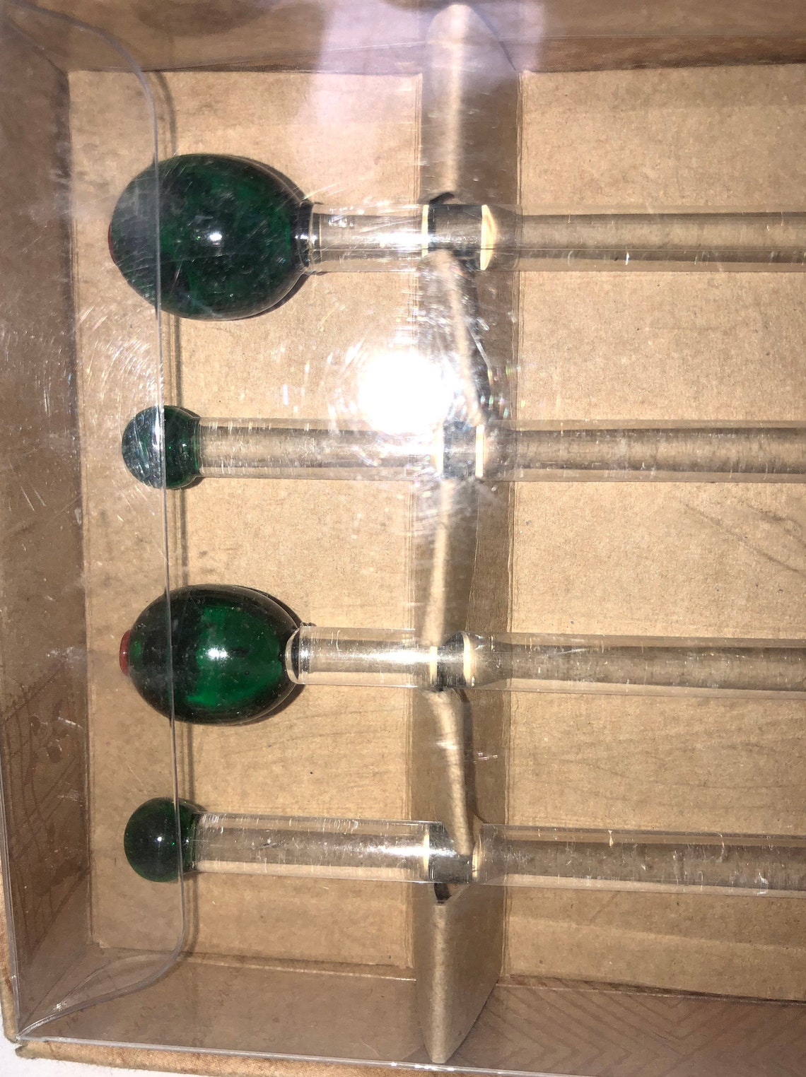 4 Mid Century Glass Olive Swizzle Sticks, Pier 1 Olive Bar Ware, Green ...