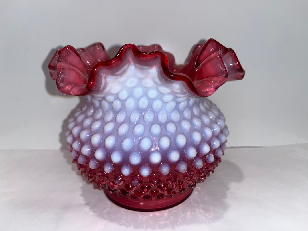 Fenton Cranberry Opalescent Hobnail Vase, Vintage Fenton Cranberry Pink ...