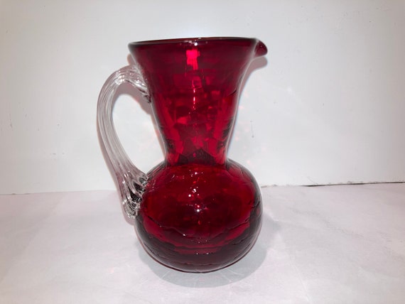 Vintage Ruby Red Hand Blown Pitcher Vintage Red Crackle - Etsy