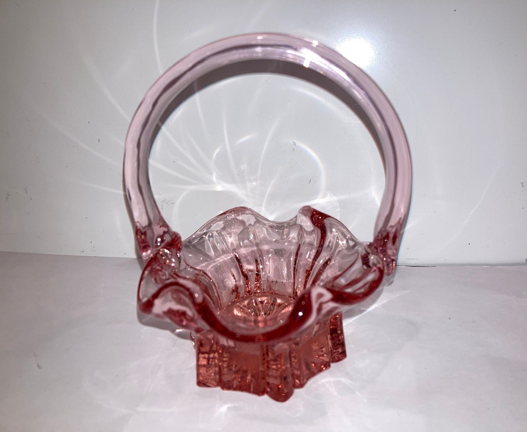 Vintage Fenton Cranberry Basket, Vintage Fenton 4 1/2 Pink Glass Basket ...