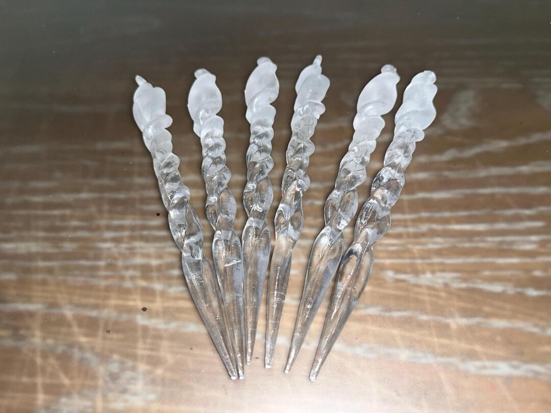 6 Vintage Frosted Icicles, Clear Plastic Icicle Ornaments, Shatterproof ...