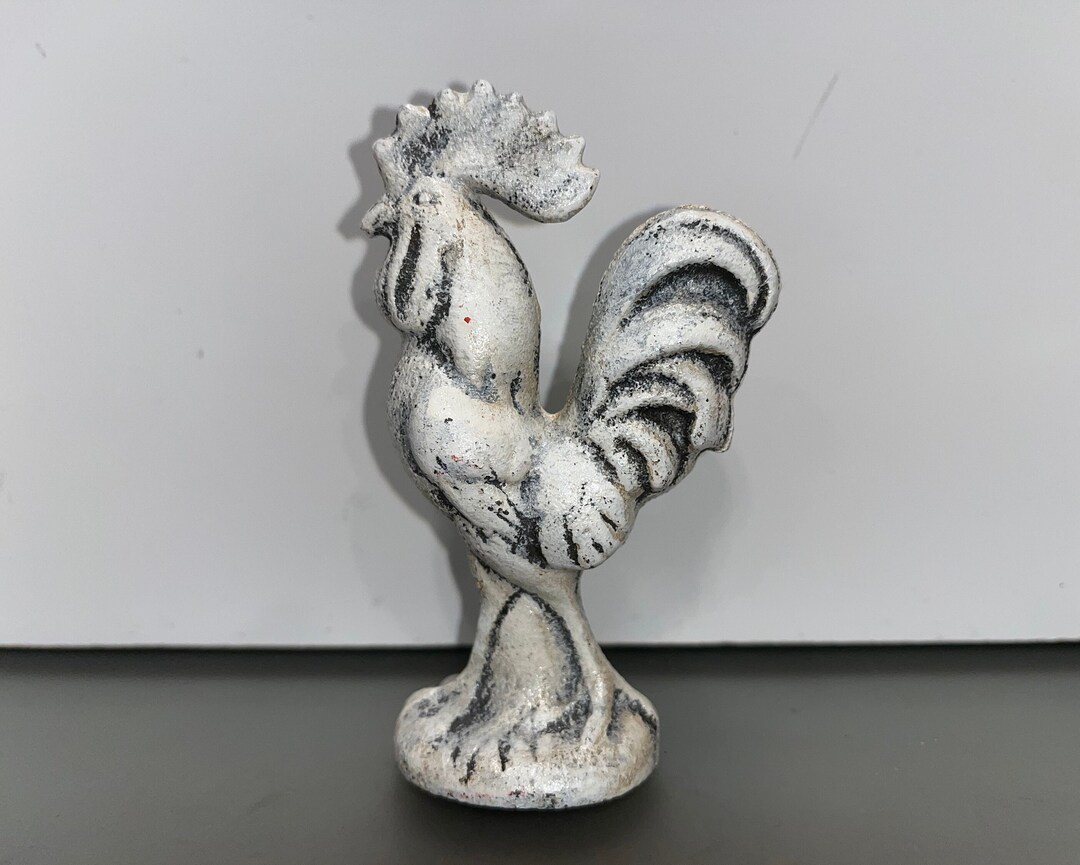 Vintage Cast Iron Rooster Figure, Vintage White Painted Rooster, 4 1/2 ...