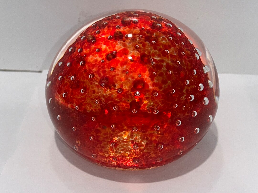 Vintage Cased Controlled Bubble Red Paperweight, Red Bubble Glass ...