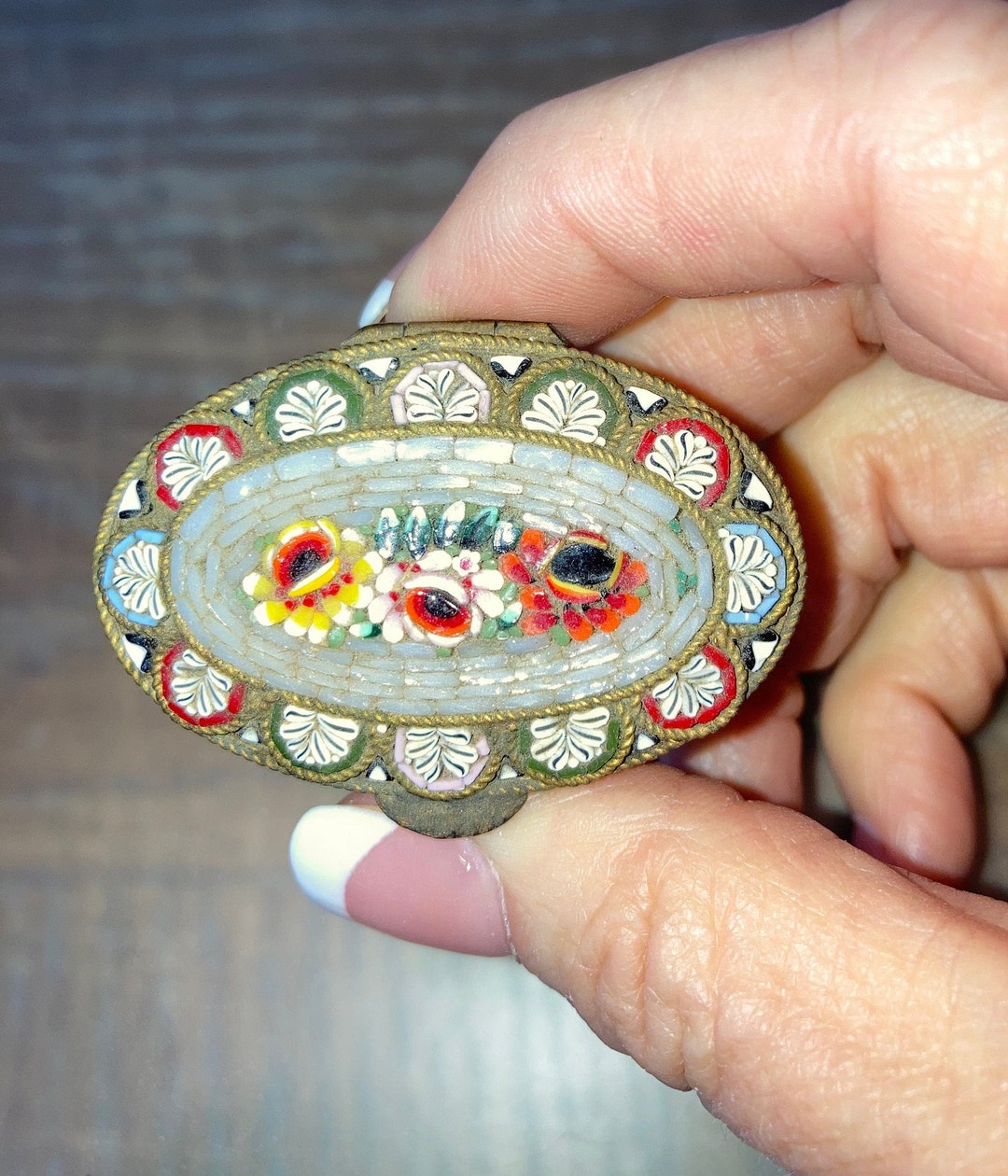Mid Century Micro Mosiac Box, Italian Gold Tone Mosaic Trinket, Italian ...