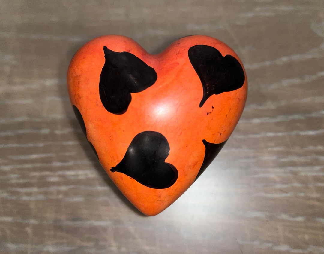 Painted Rock With Hearts, Black Painted Hearts, Orange Red Heart With ...