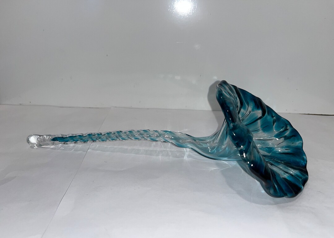 Studio Art Glass Flower, Handmade Blown Glass Teal Flower, 8 Spiral ...