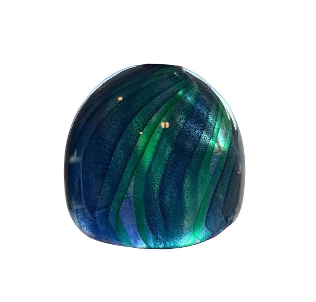 Kerry Art Glass Paperweight, Blue Green Swirl Irish Paperweight, Domed ...