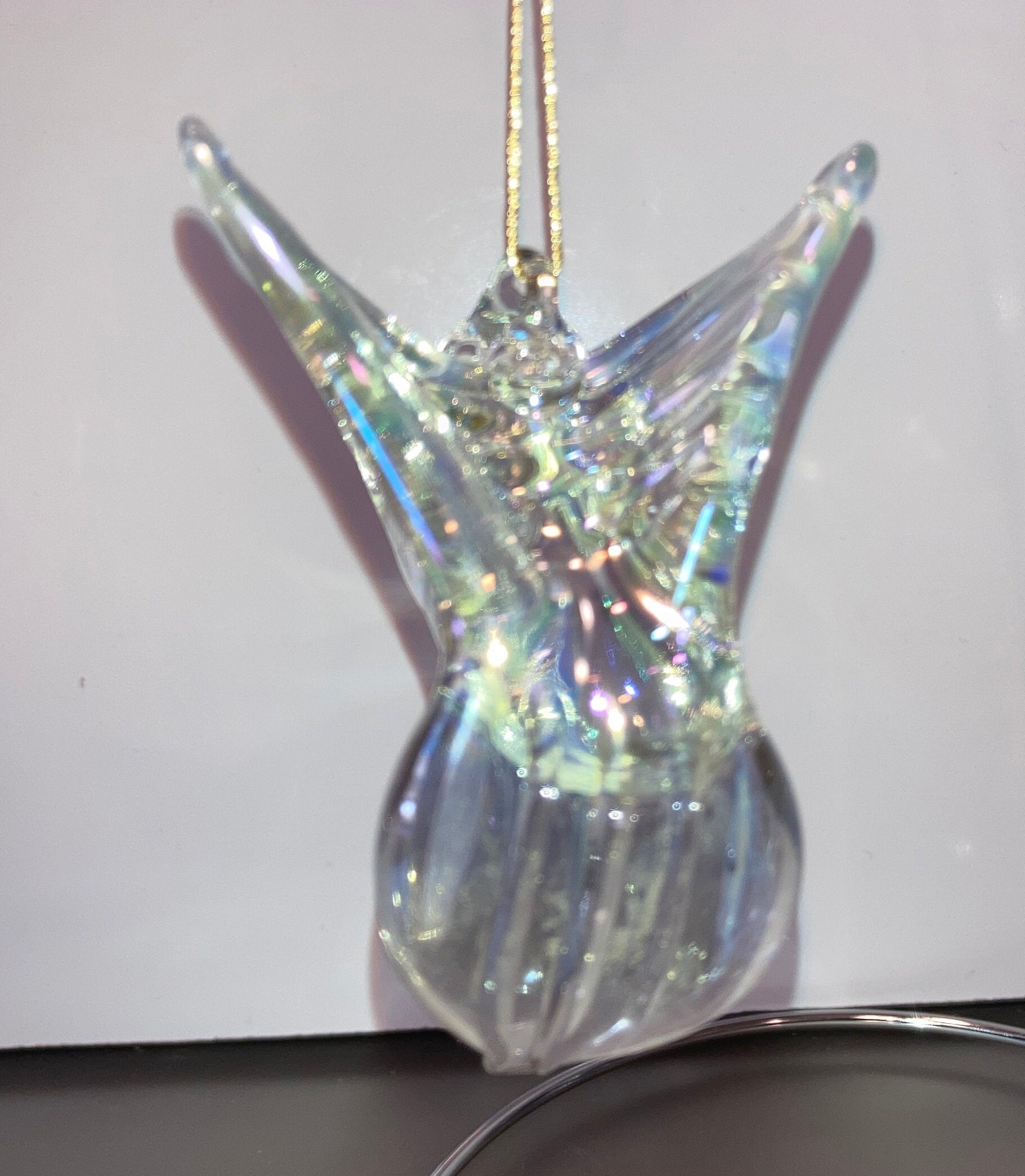 Vintage Blown Glass Hummingbird, Iridescent Clear Hummingbird, Blown ...