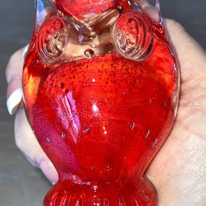 Vintage Studio Glass Clear Red Owl Figure, Bubble Glass Owl Figure ...