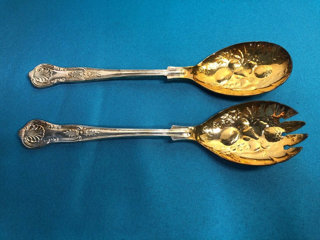EPS Sheffield Salad Set, Sheffield Berry Spoons, Silver Plate Gold Wash ...