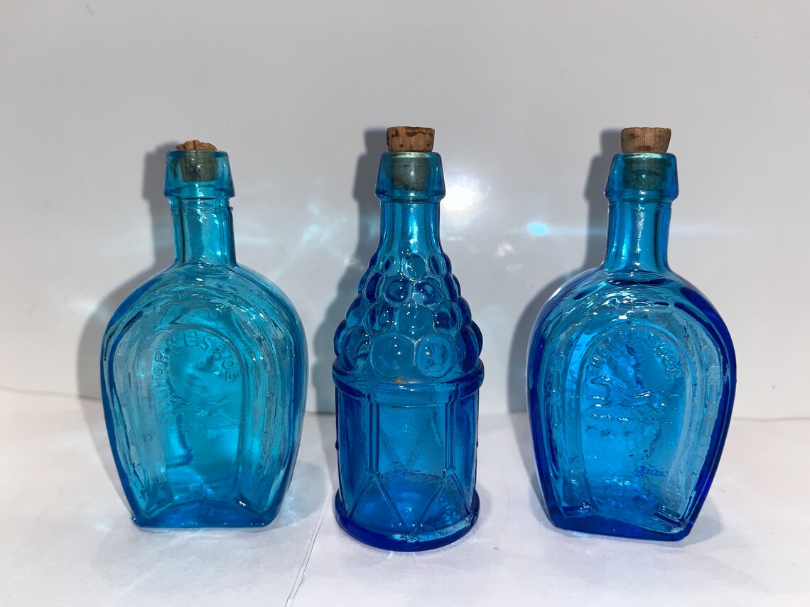 3 Vintage Blue Glass Bottles, Mcgivers American Army Bitters Bottle ...