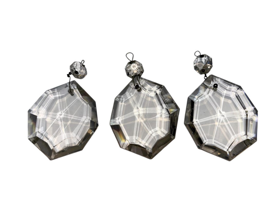 3 Rare Hexagon Prisms, Antique Fancy Cut Octagon Chandelier Crystal, 4 ...