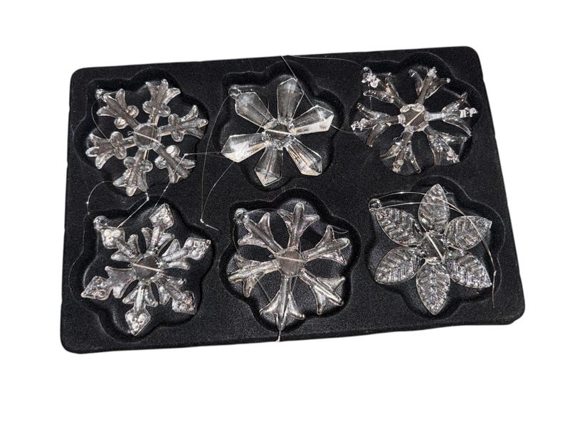 6 Glass Snowflake Ornaments, Handcrafted Clear Glass Snowflakes, 6 ...
