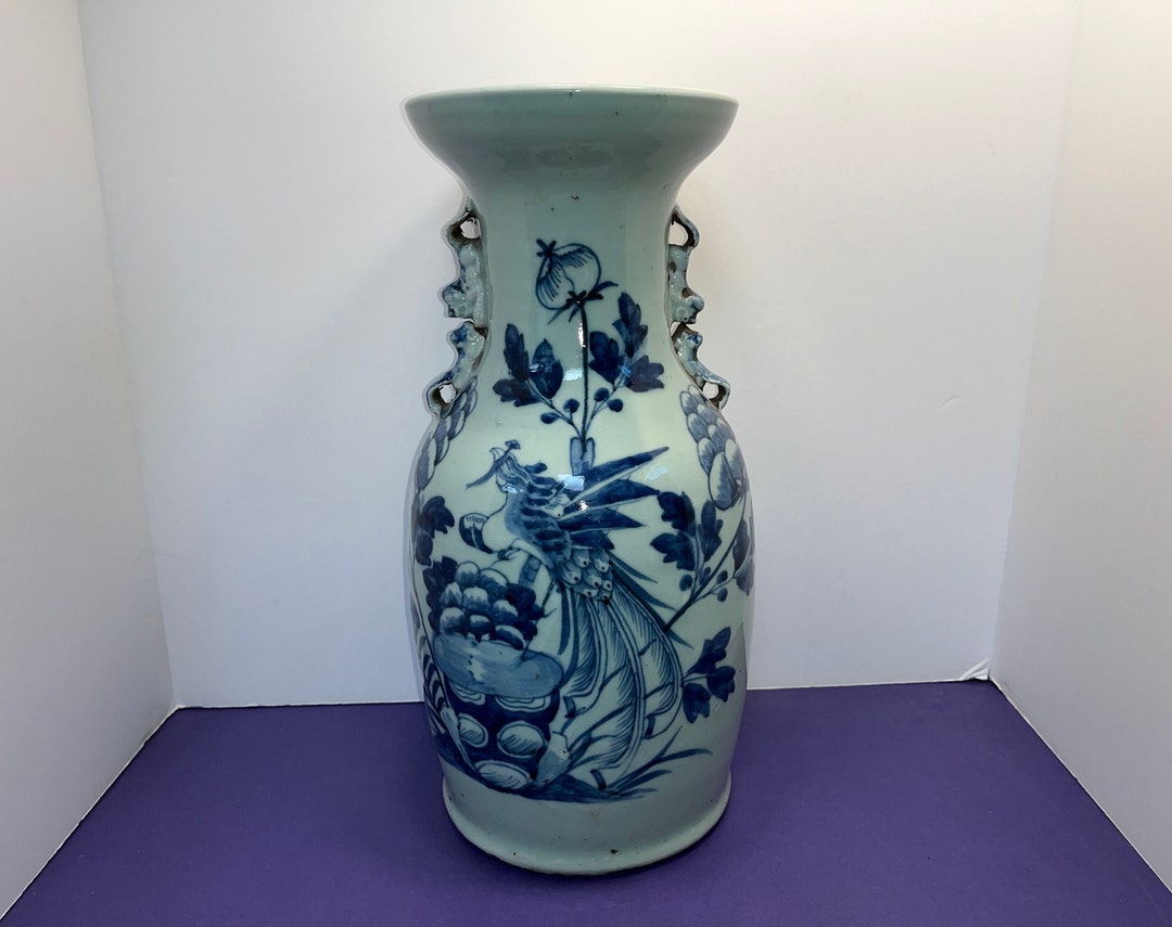 Antique Aisan Blue Celadon Vase, 16" Chai Ching Blue White Vase ...