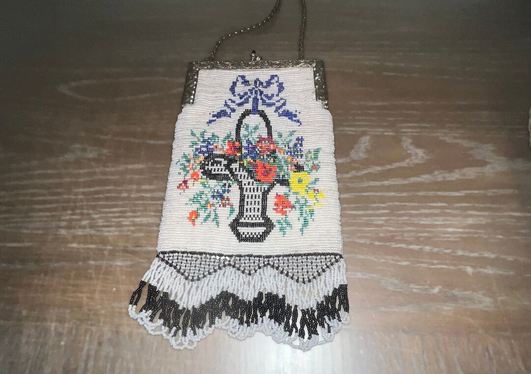 Antique Art Deco Micro Beaded Purse, Antique Beaded Purse Silver Frame ...