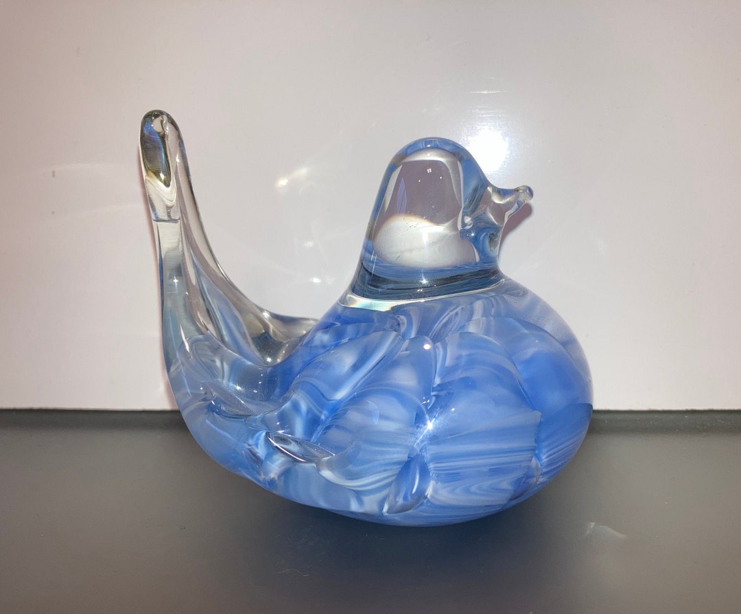 Joe Rice Flower Bird Paper Weight, Art Glass Blue Lavender Flower ...