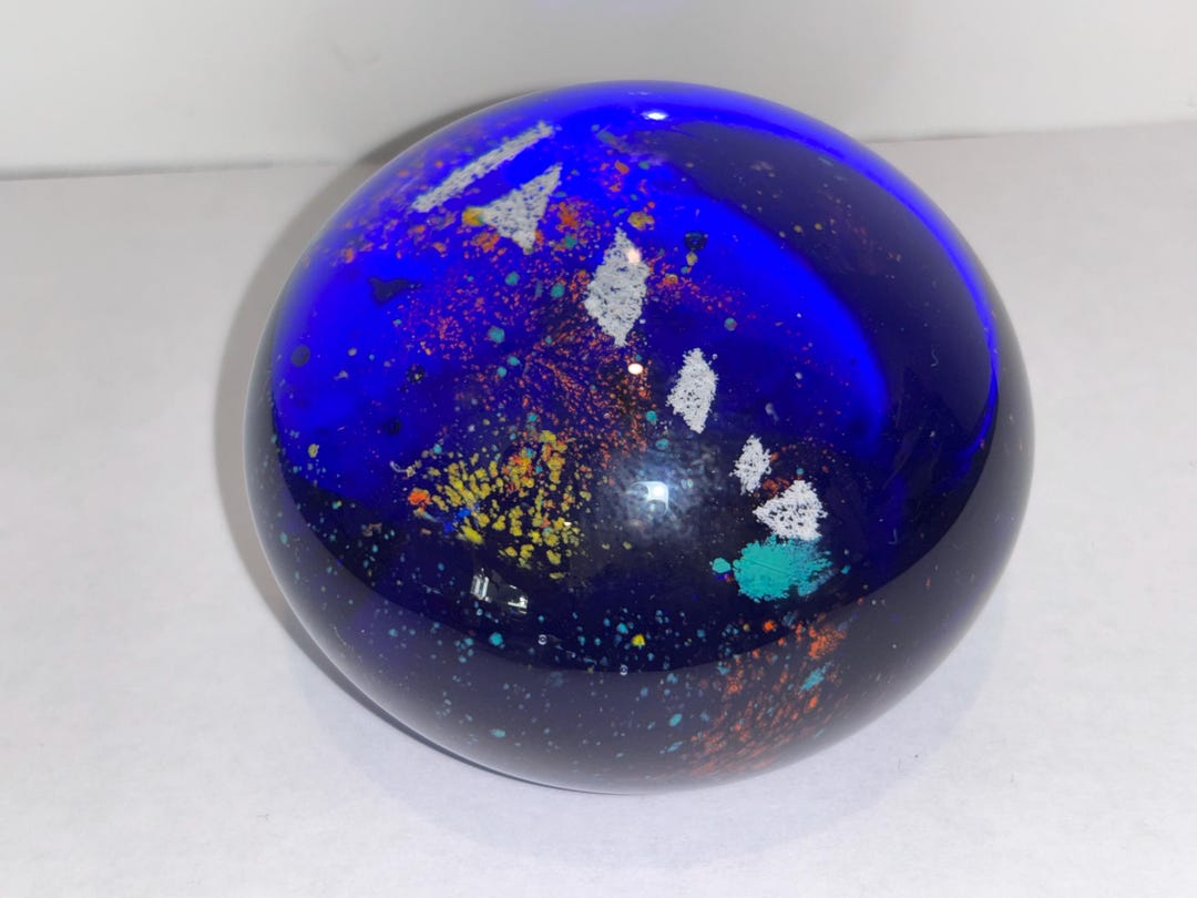 Vintage Double Blown Cobalt Blue Paper Weight, Clear Cobalt Art Glass ...
