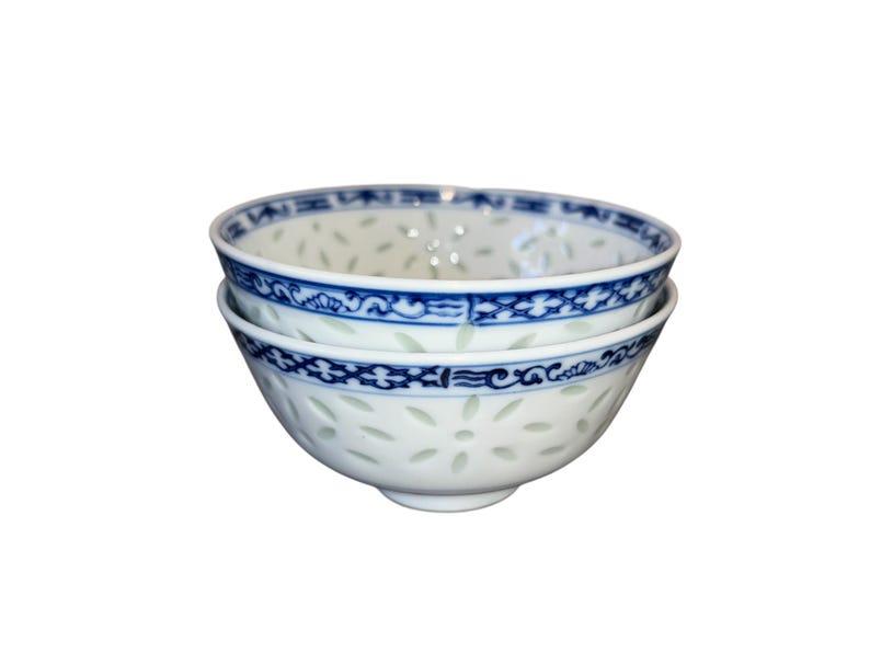 Set of 2 Vintage Ling Long Bowls, Chinese Rice Eyes Bowls, Chinese Blue ...