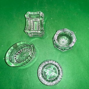 4 Vintage Glass Salt Cellars, Corner Cut Sides Glass Salt Cellars ...