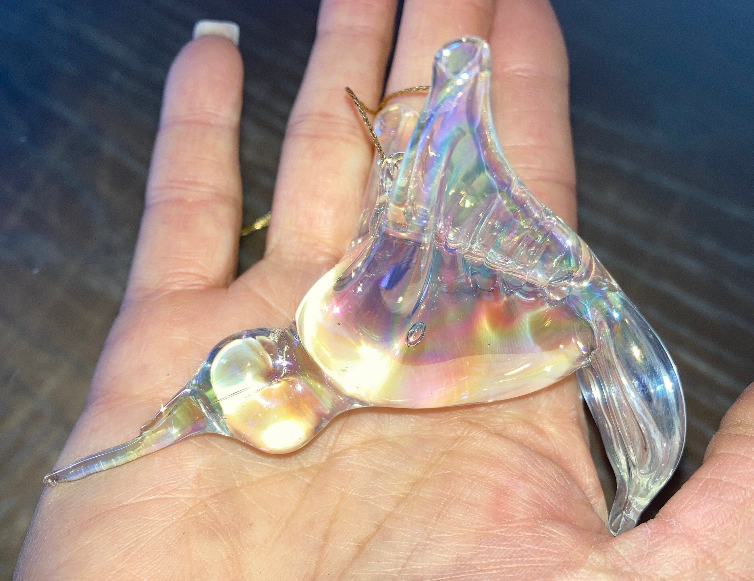 Vintage Blown Glass Hummingbird, Iridescent Clear Hummingbird, Blown ...