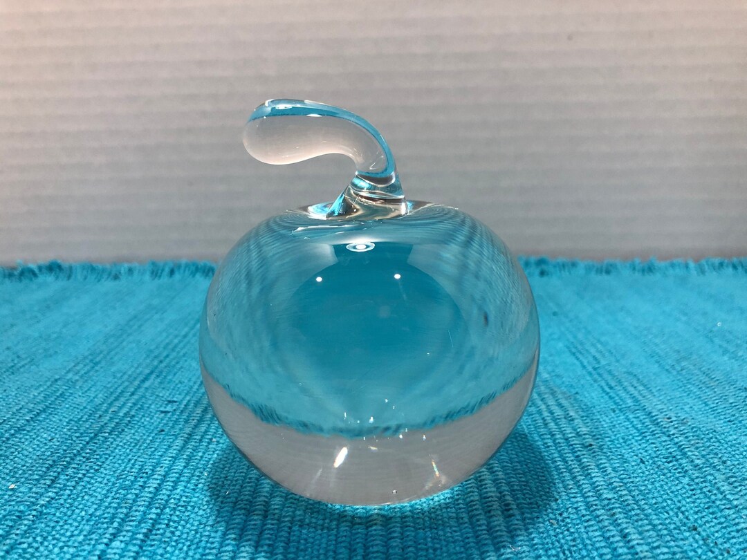 Art Glass Apple, Hand Blown Clear Apple, Hand Blown Paper Weight Apple ...