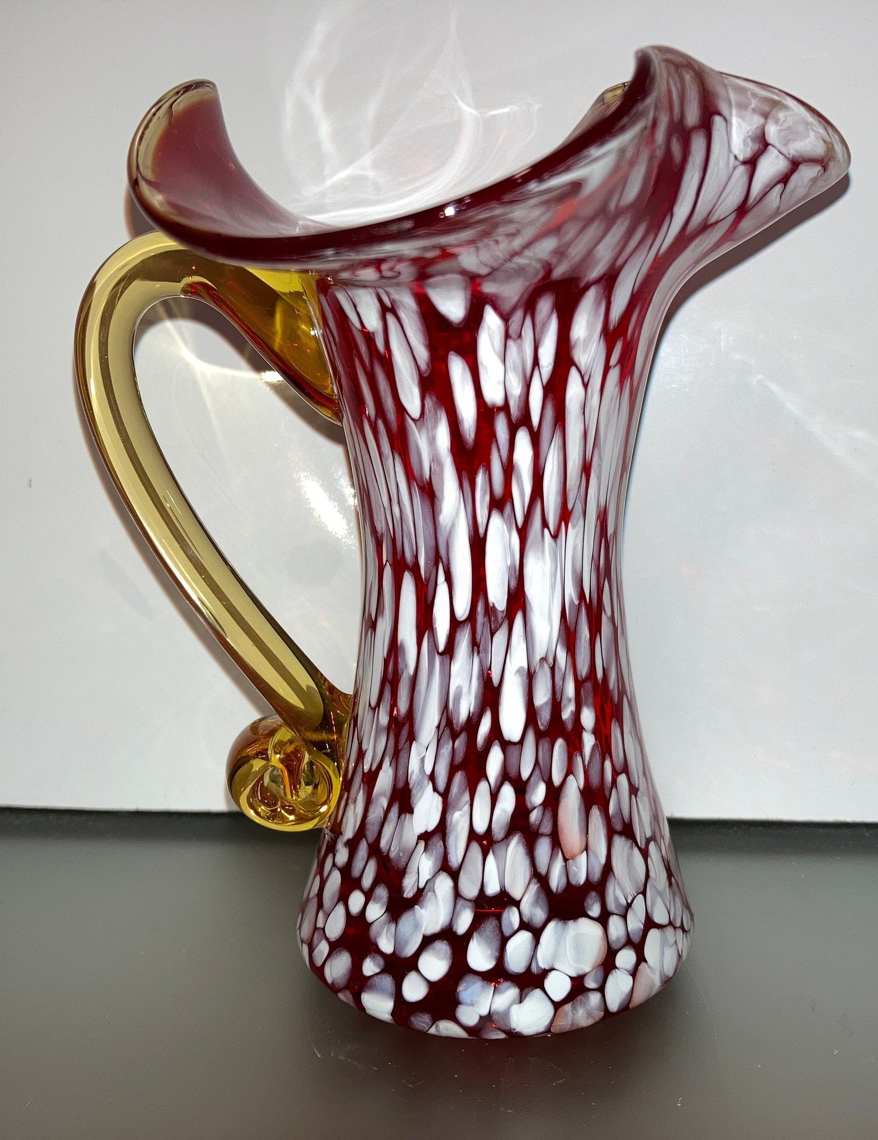 Vintage Splatter Glass Hand Blown Pitcher Vintage Red White - Etsy 日本