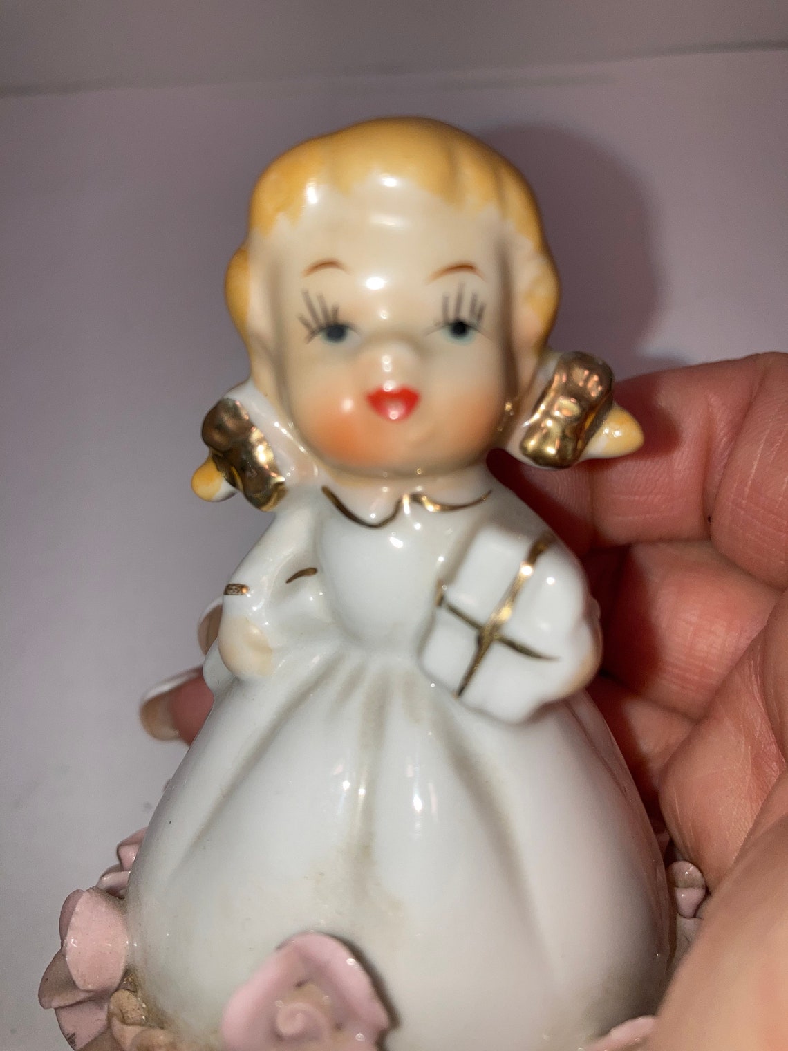 Vintage Japan Porcelain Bell Mid Century Pink White Bell - Etsy