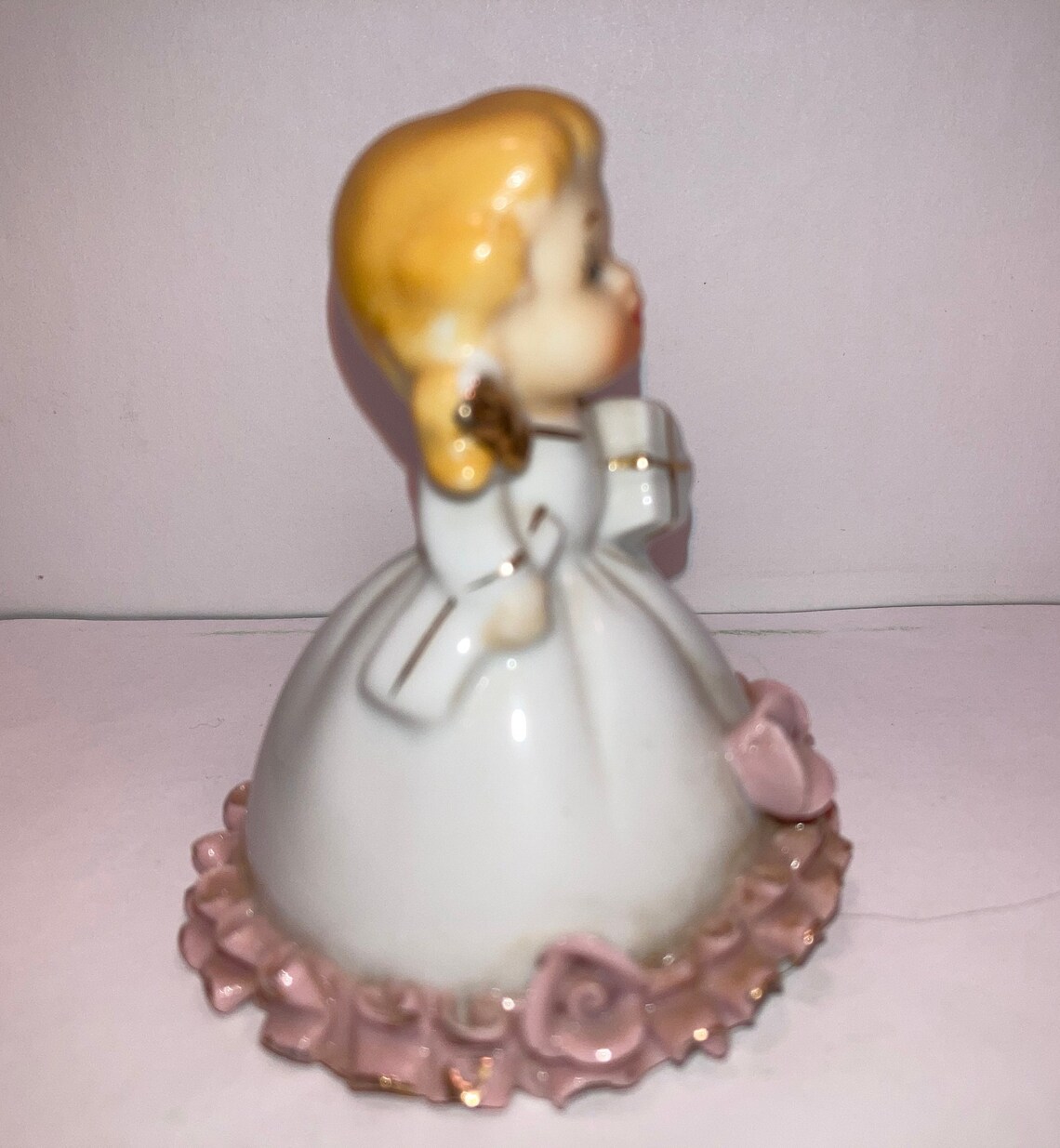 Vintage Japan Porcelain Bell Mid Century Pink White Bell - Etsy