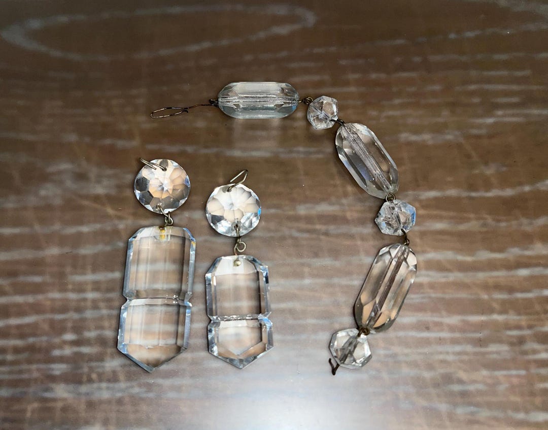 Antique Faceted Crystal, Faceted Prism Beads, Antique Beveled Prisms, Faceted Prisms, Mixed Lot ...