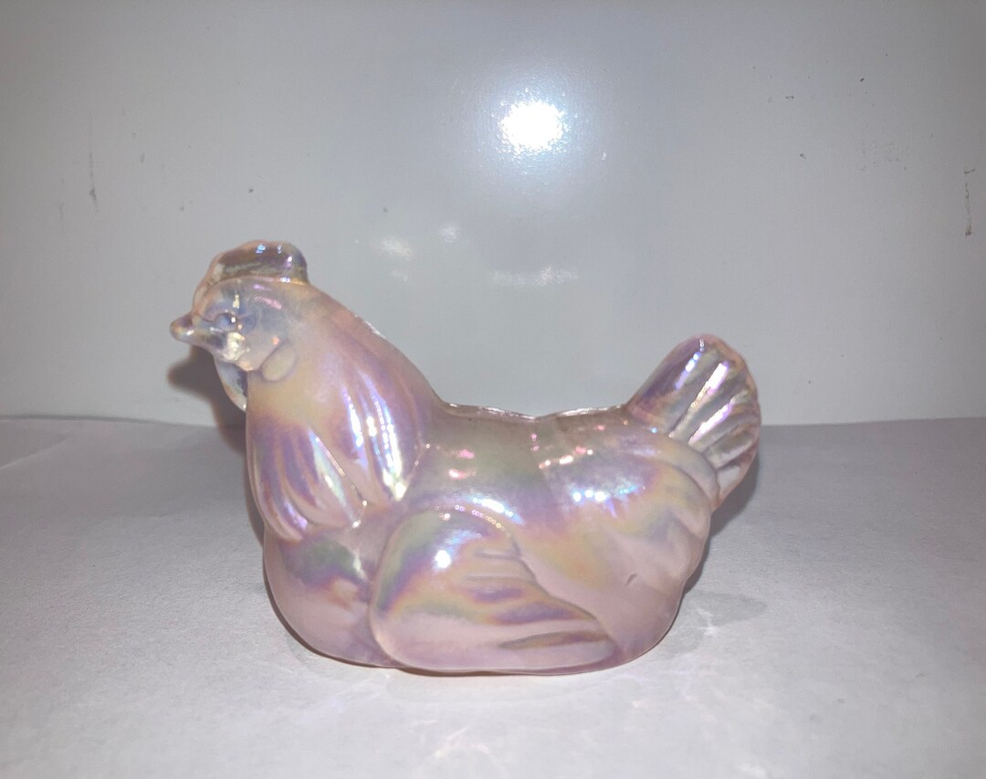 Fenton Pink Iridescent Hen Figure, Vintage Fenton Pink Glass Chicken ...
