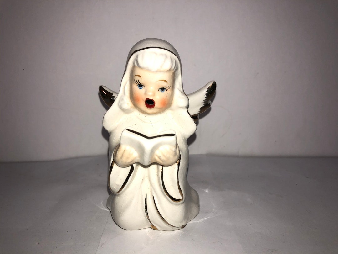 Vintage Japan Kneeling Angel Figurine, Mid Century Singing Angel Figure ...
