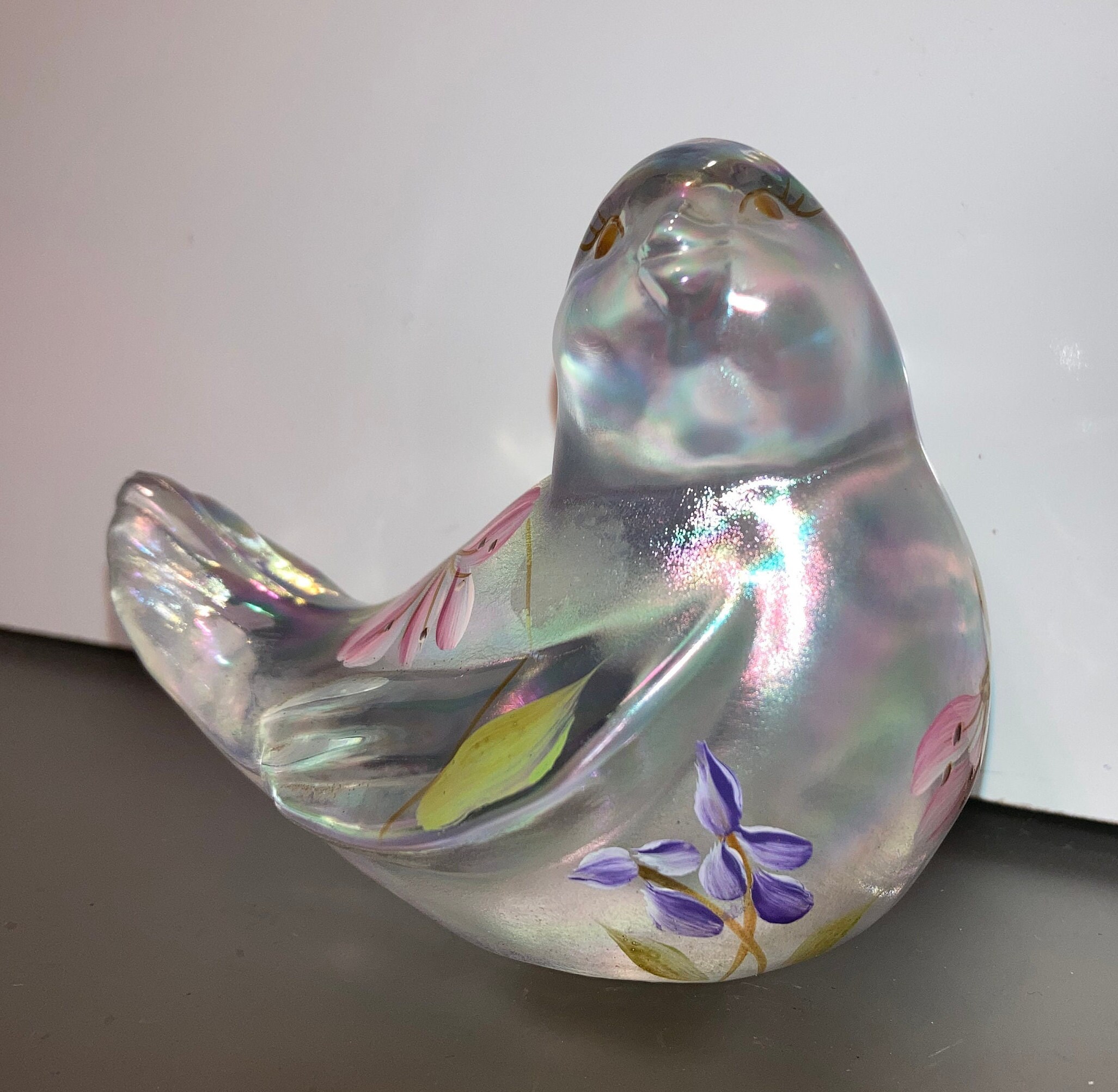 Fenton Iridescent Painted Song Bird, Fenton Printed Bouquet Bird, Bird ...