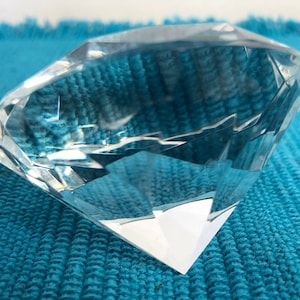 Vintage Glass Diamond Paperweight, Diamond Paperweight, 3" Round Cut ...
